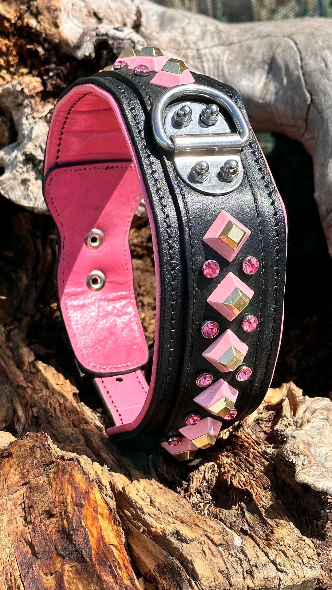 Pink Leather Crystal Stone Collars | Handmade Dog Collars ...