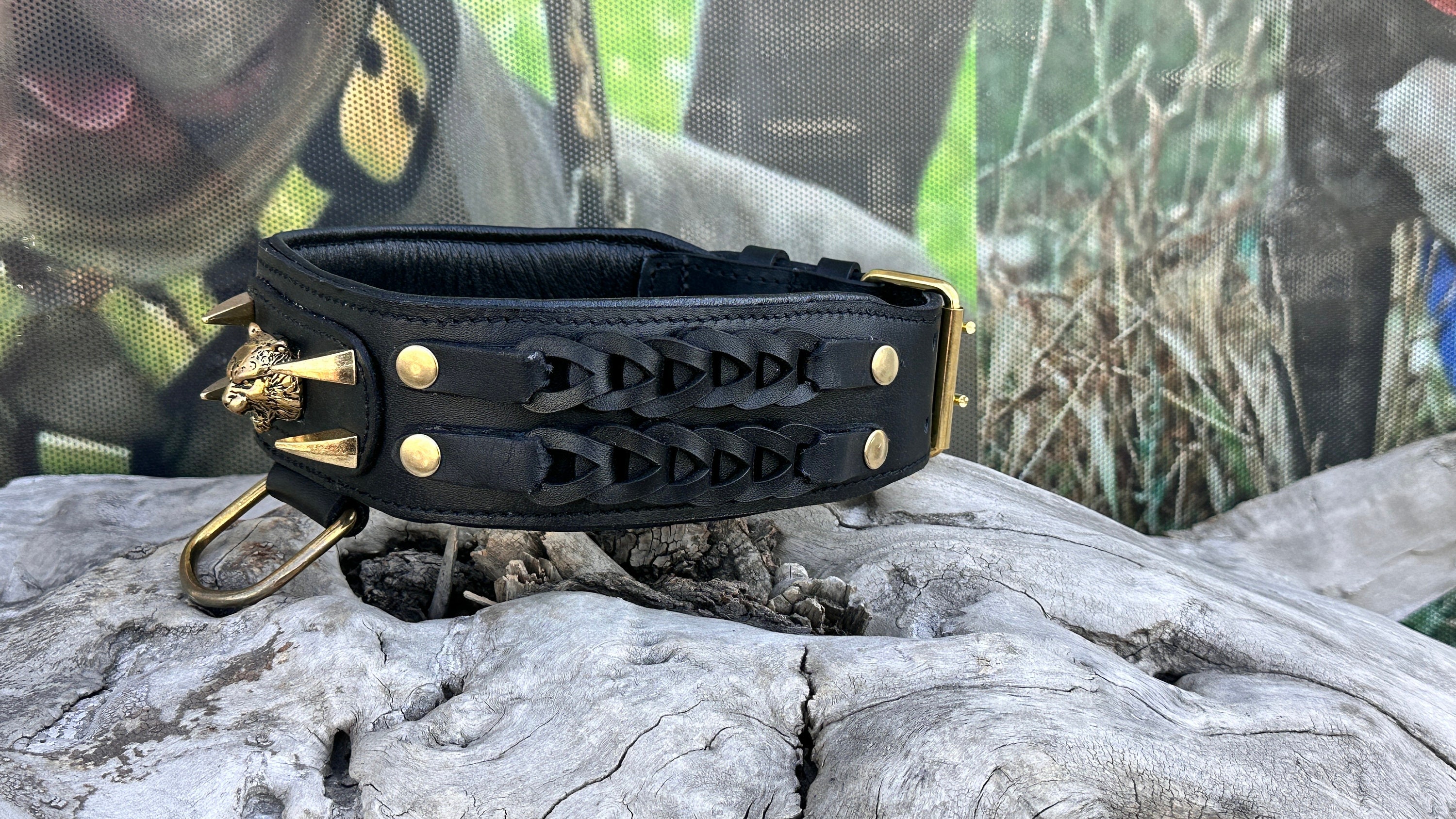 Handmade Braided Black Leather Dog Collar | Lion Logo, Large Breeds - Etsy