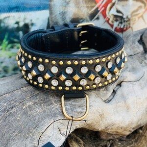 Handmade Leather Crystal Pyramid Dog Collar - Large Breed Luxury - Etsy