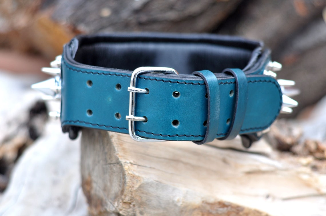 Spiked Leather Dog Collar: Handmade Personalized Buffalo Leather - Etsy