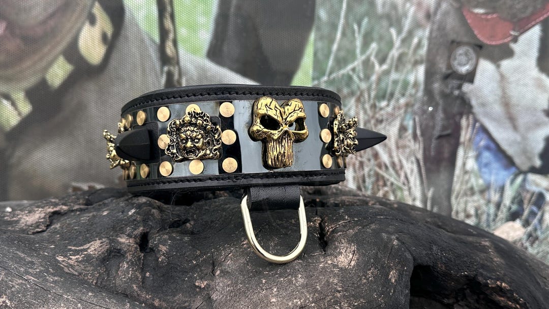 6 Cm Wide Punisher Dog Collar – Handmade Leather Collar With Stainless ...
