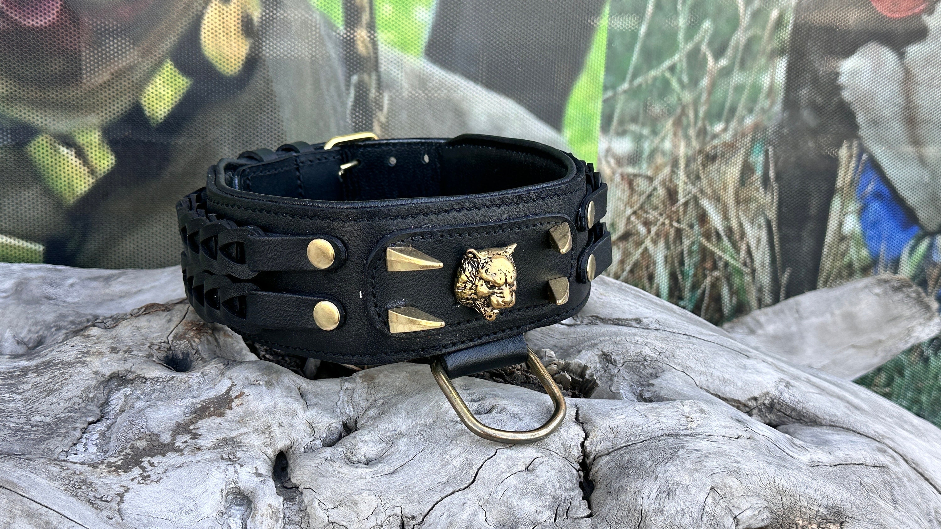 Handmade Braided Black Leather Dog Collar | Lion Logo, Large Breeds - Etsy