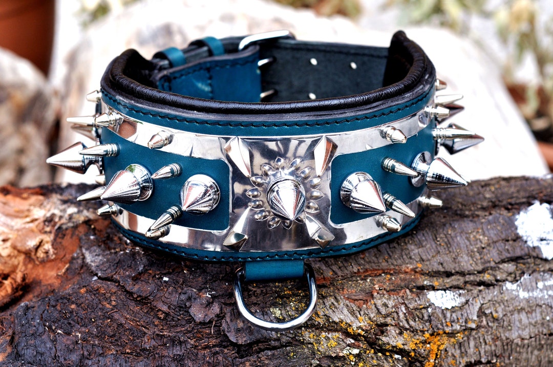 Spiked Leather Dog Collar: Handmade Personalized Buffalo Leather - Etsy