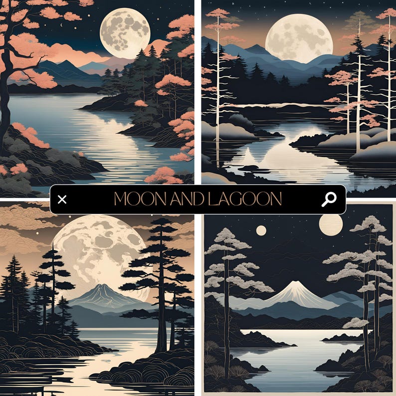 Moon and Lagoon Ukiyo-e Style Art | Japanese Landscape Print | Japanese ...