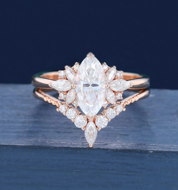 Buy 1.0 CT Marquise Moissanite Engagement Ring Set Marquise Engagement Ring 10 14k Yellow Gold Ring Set Anniversary Ring Wedding Ring Gift. Online in India Etsy
