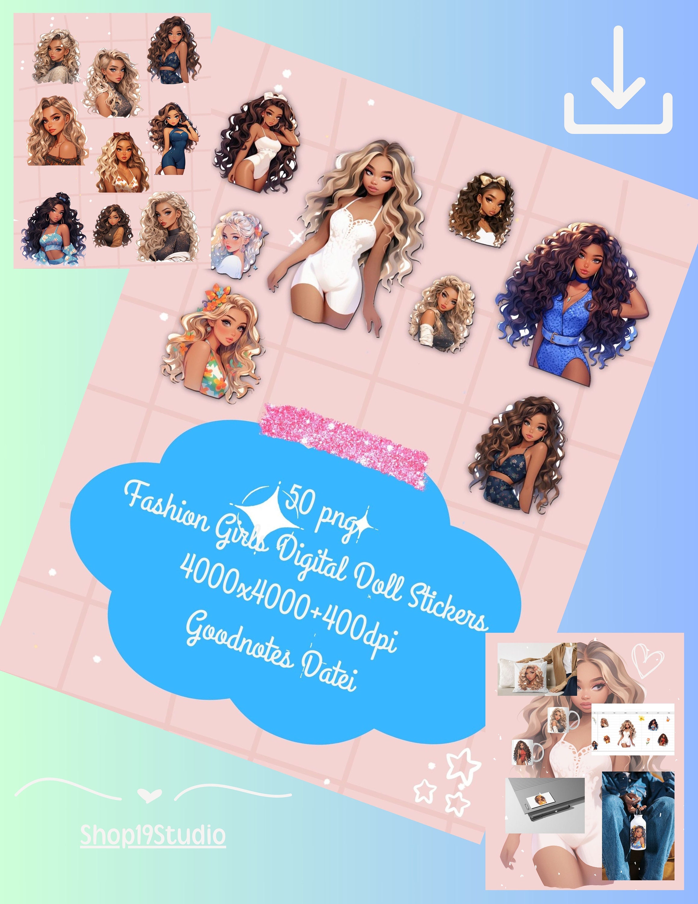 50 PNG Fashion Girls Digital Doll Stickers, Goodnotes File - Etsy