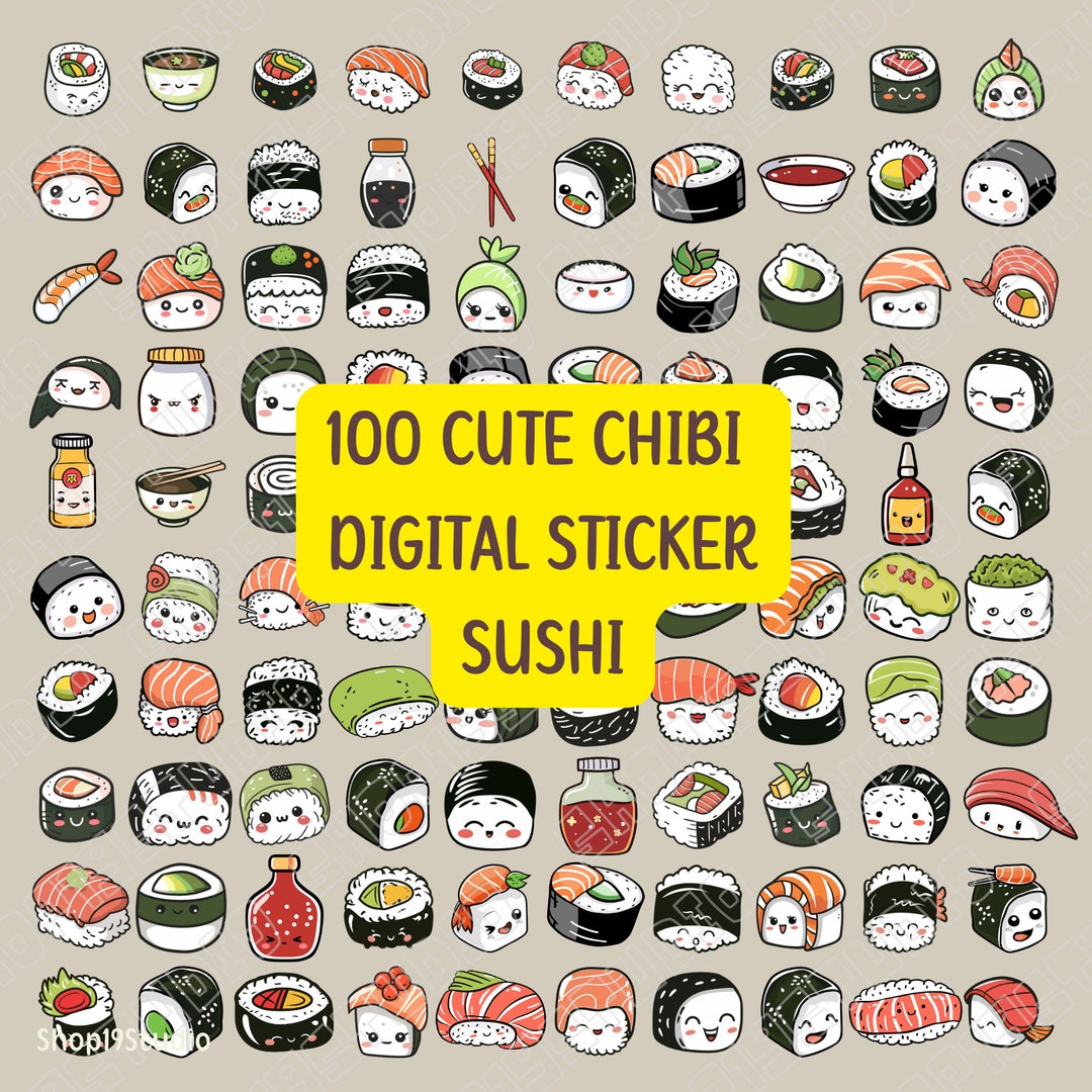 Adorable Chibi Sushi Rolls Sticker Sheet - Hand-drawn Animation Style ...