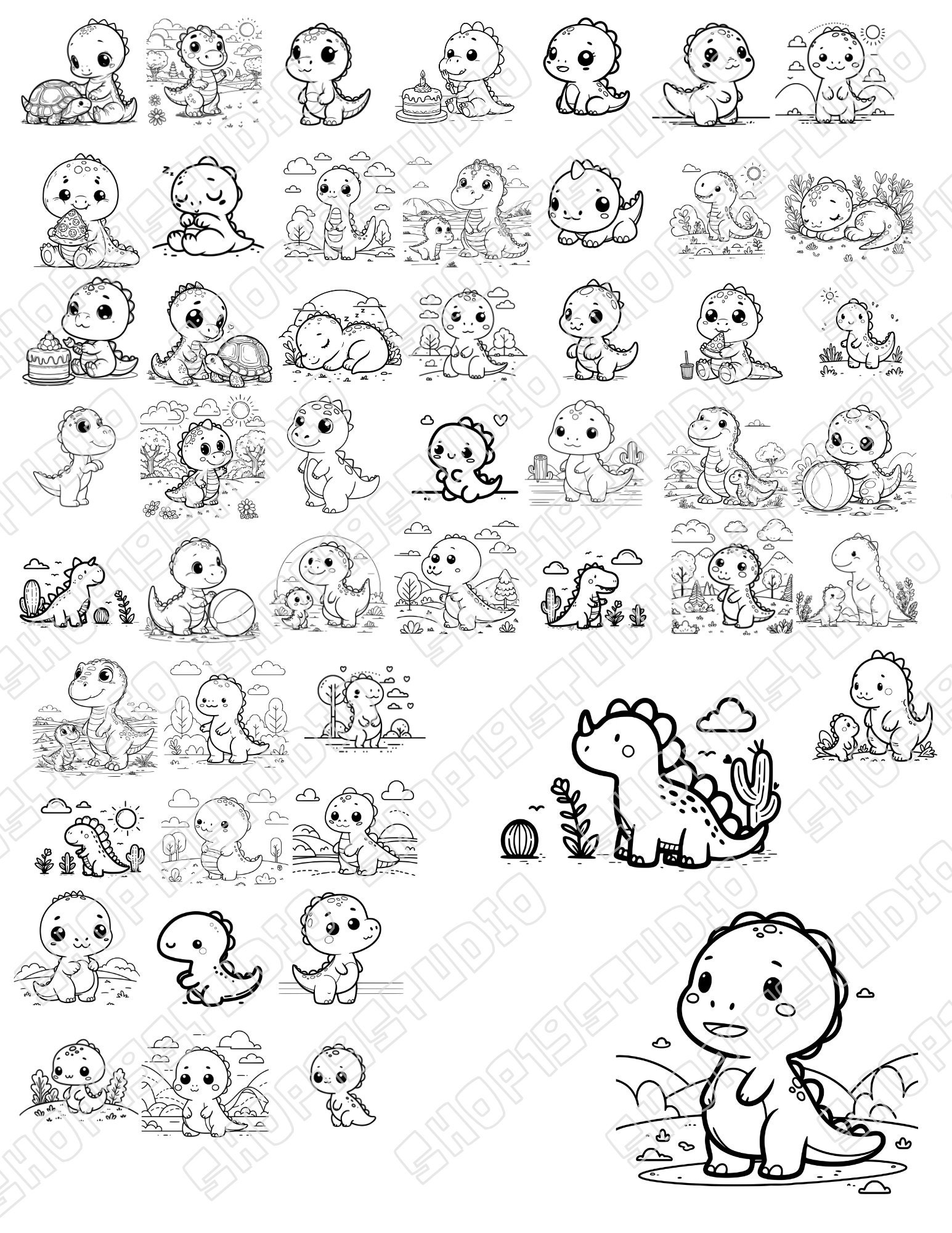 50 CUTE BABY DINOSAURS Printables Coloring Pages Creative Activity for ...