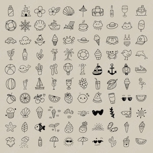 100 Cute Summer Doodles Clipart Bundle for Digital and Printable ...