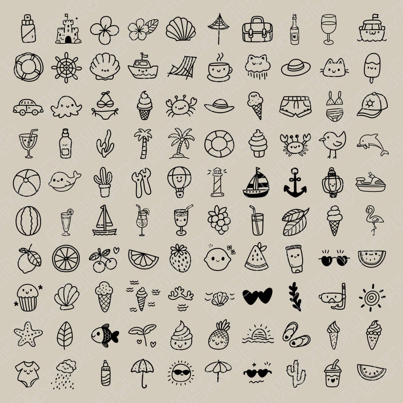 100 Cute Summer Doodles Clipart Bundle for Digital and Printable ...
