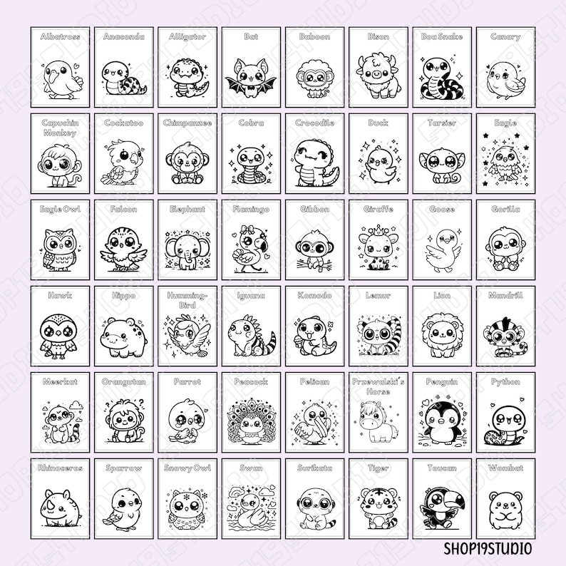 Adorable Kawaii Animal Coloring Pages for Kids Digital Download, 50 ...