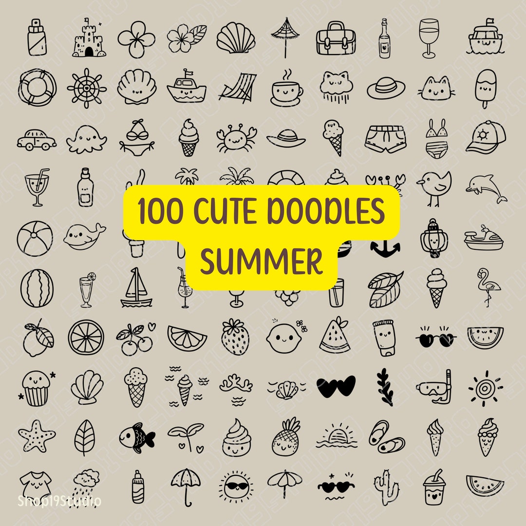 100 Cute Summer Doodles Clipart Bundle for Digital and Printable ...