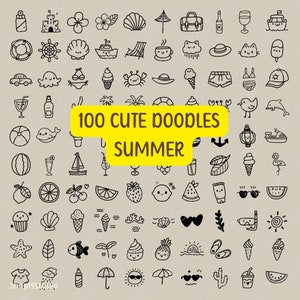 100 Cute Summer Doodles Clipart Bundle for Digital and Printable ...