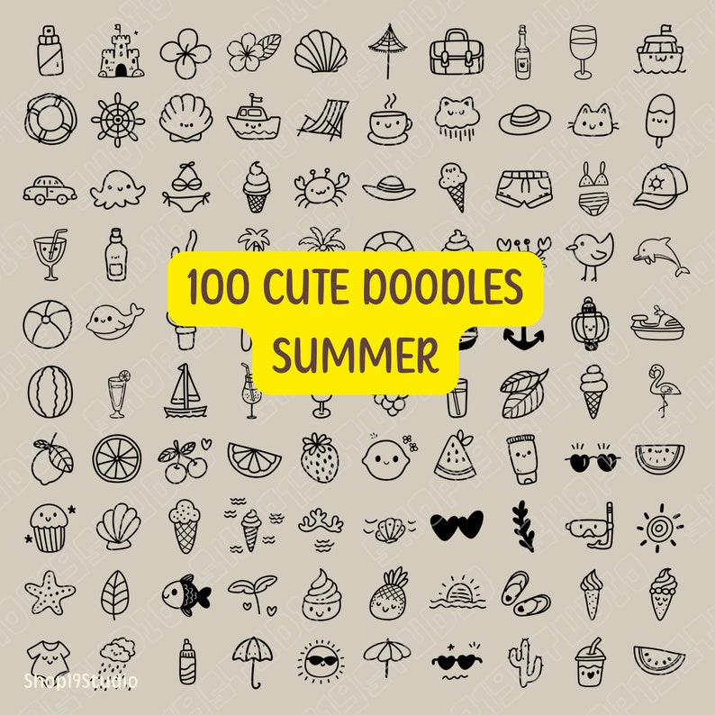 100 Cute Summer Doodles Clipart Bundle for Digital and Printable ...