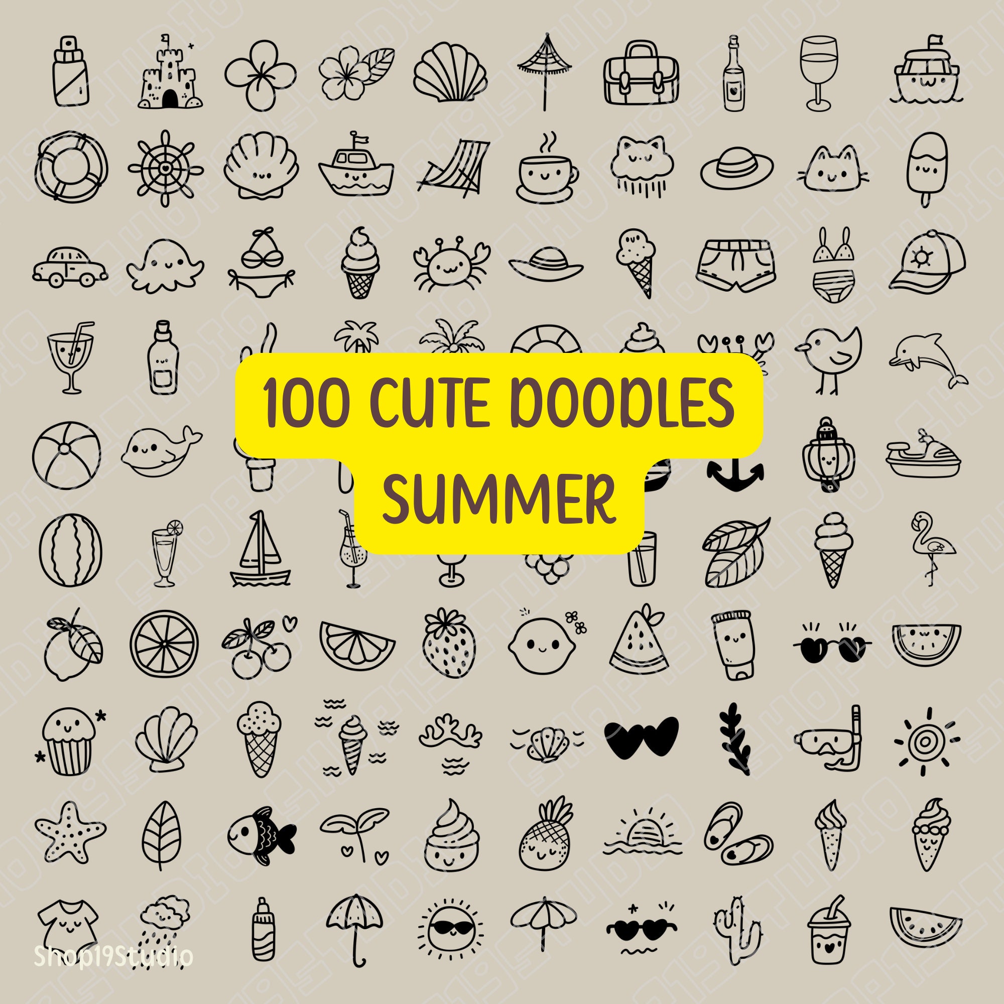 100 Cute Summer Doodles Clipart Bundle for Digital and Printable ...