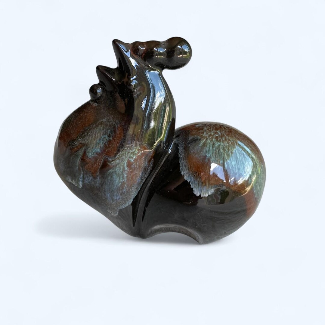 VTG Ceramic Black Rooster With Multi Color Drip Glaze 4.5 Inches - Etsy