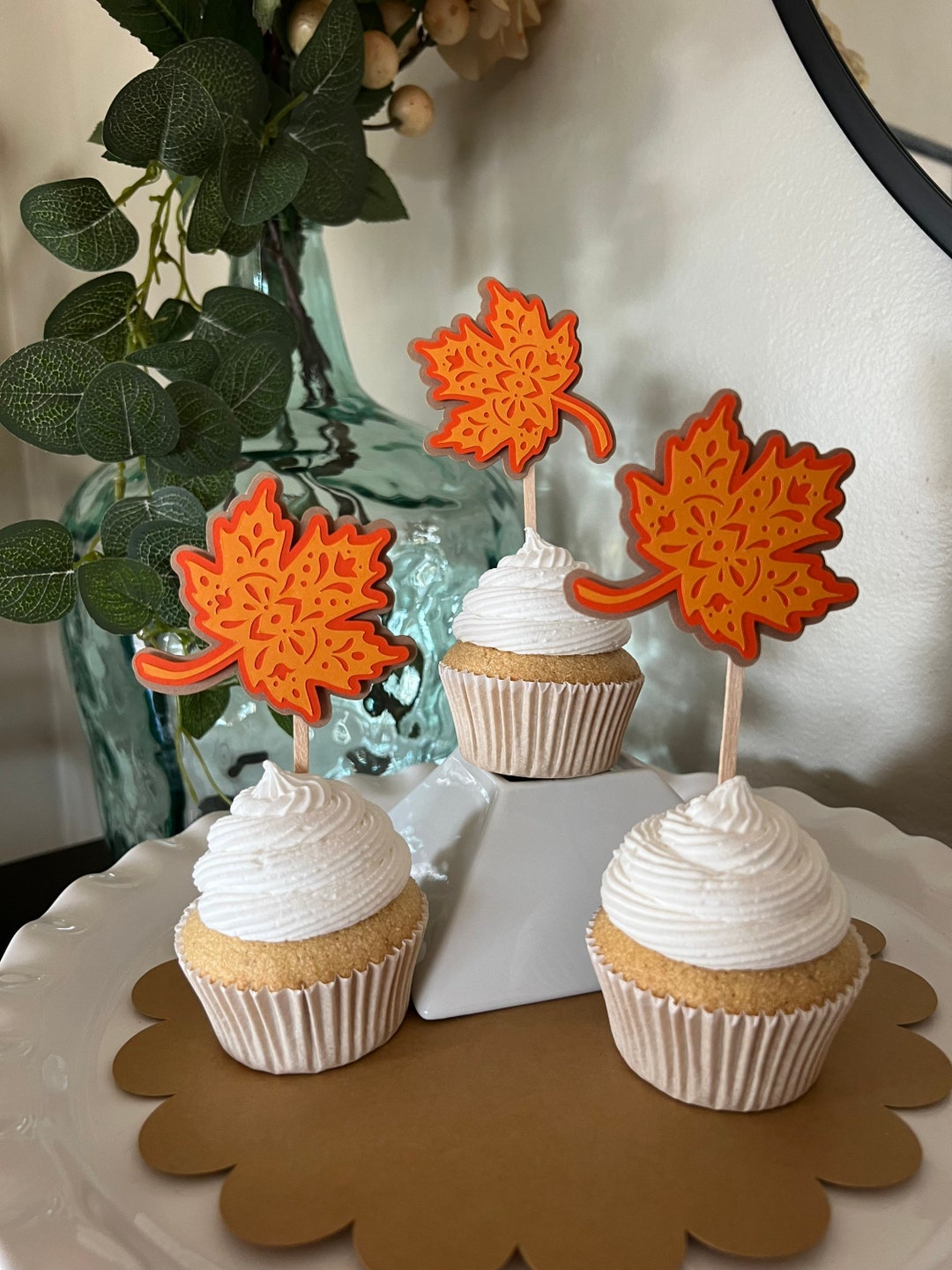Mandala Leaf Cupcake Toppers - Etsy