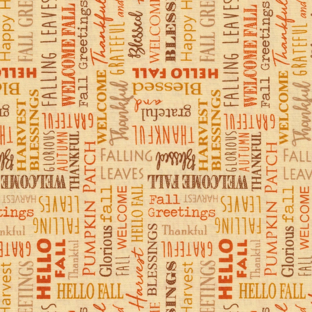 Benartex / Rustic Fall Hello Fall Cream / Fabric by the Yard / Sold 1/2 ...