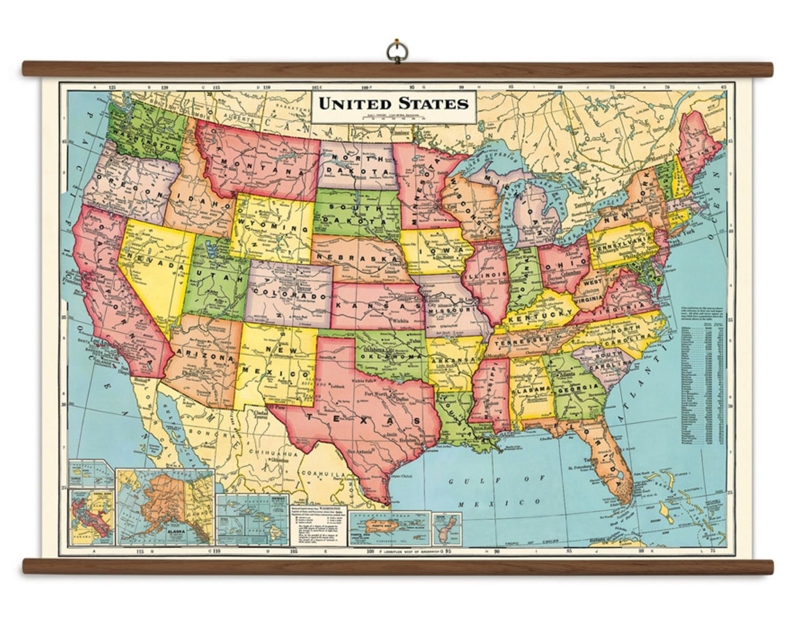 Cavallini & Co U.S.A. Map School Chart Wall Poster - Etsy