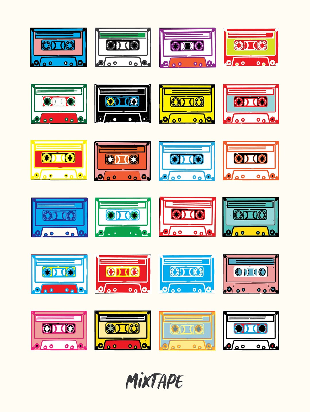 Mixtape Cassette Tape Print | Colorful Music Poster - Etsy