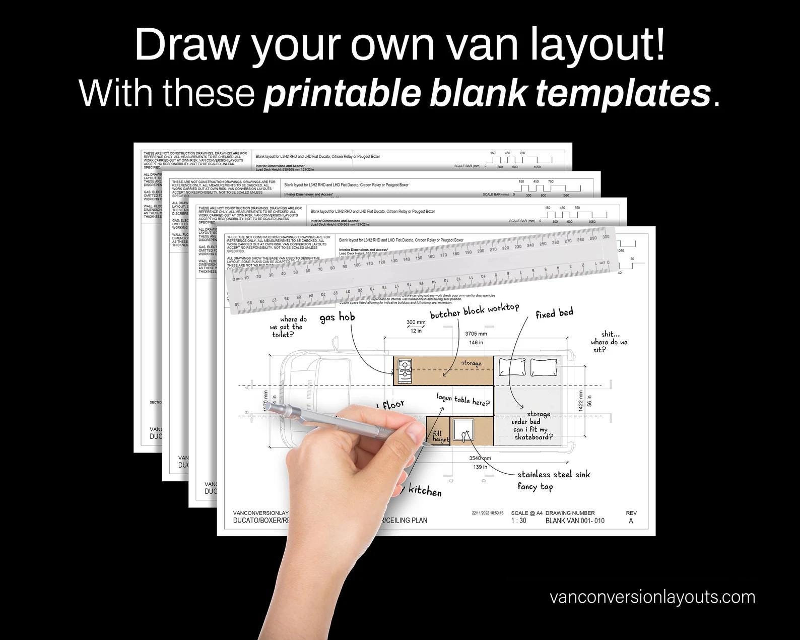 Fiat Ducato Plans L3H2 Blank Template for Campervan Conversion Layout ...