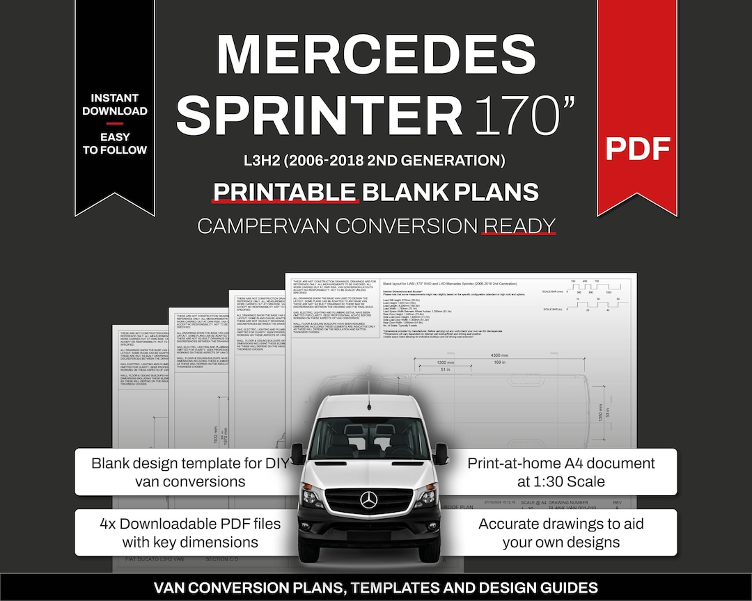 Mercedes Sprinter 170 L3H2 Printable DIY Design Blank Van Layout ...