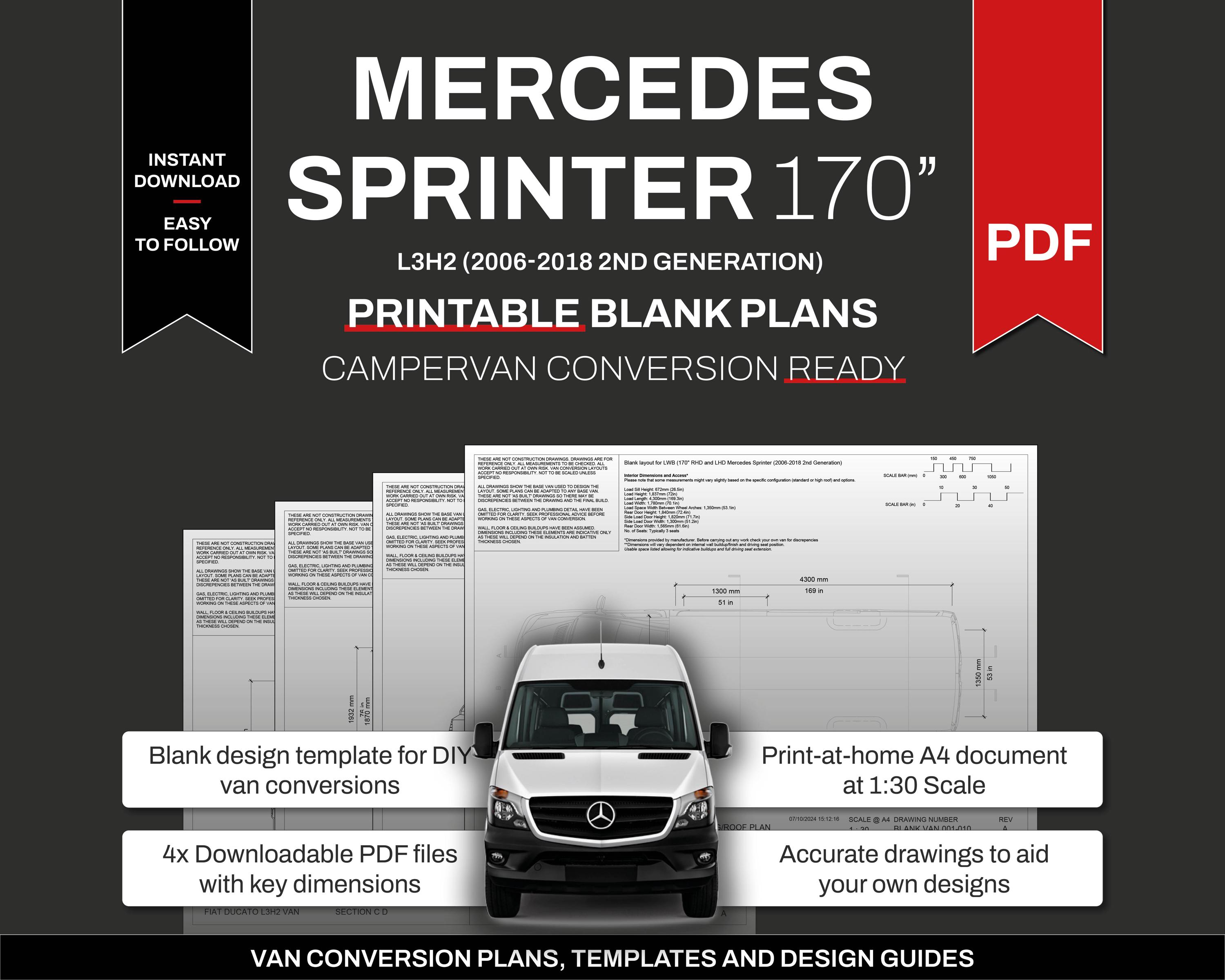Mercedes Sprinter 170 L3H2 Printable DIY Design Blank Van Layout ...