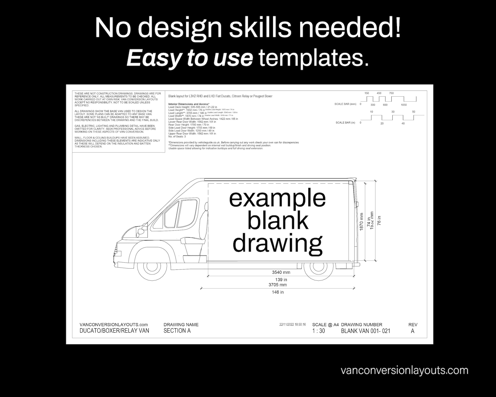 Peugeot Boxer Plans L3H2 Blank Template for Campervan Conversion Layout ...