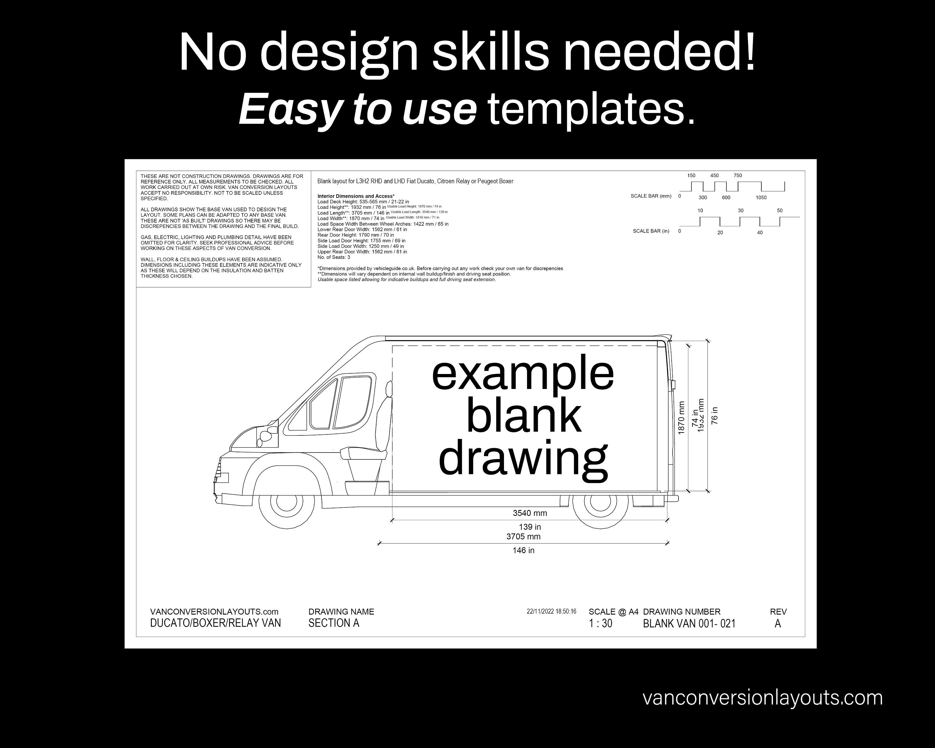 Fiat Ducato Plans L3H2 Blank Template for Campervan Conversion Layout ...