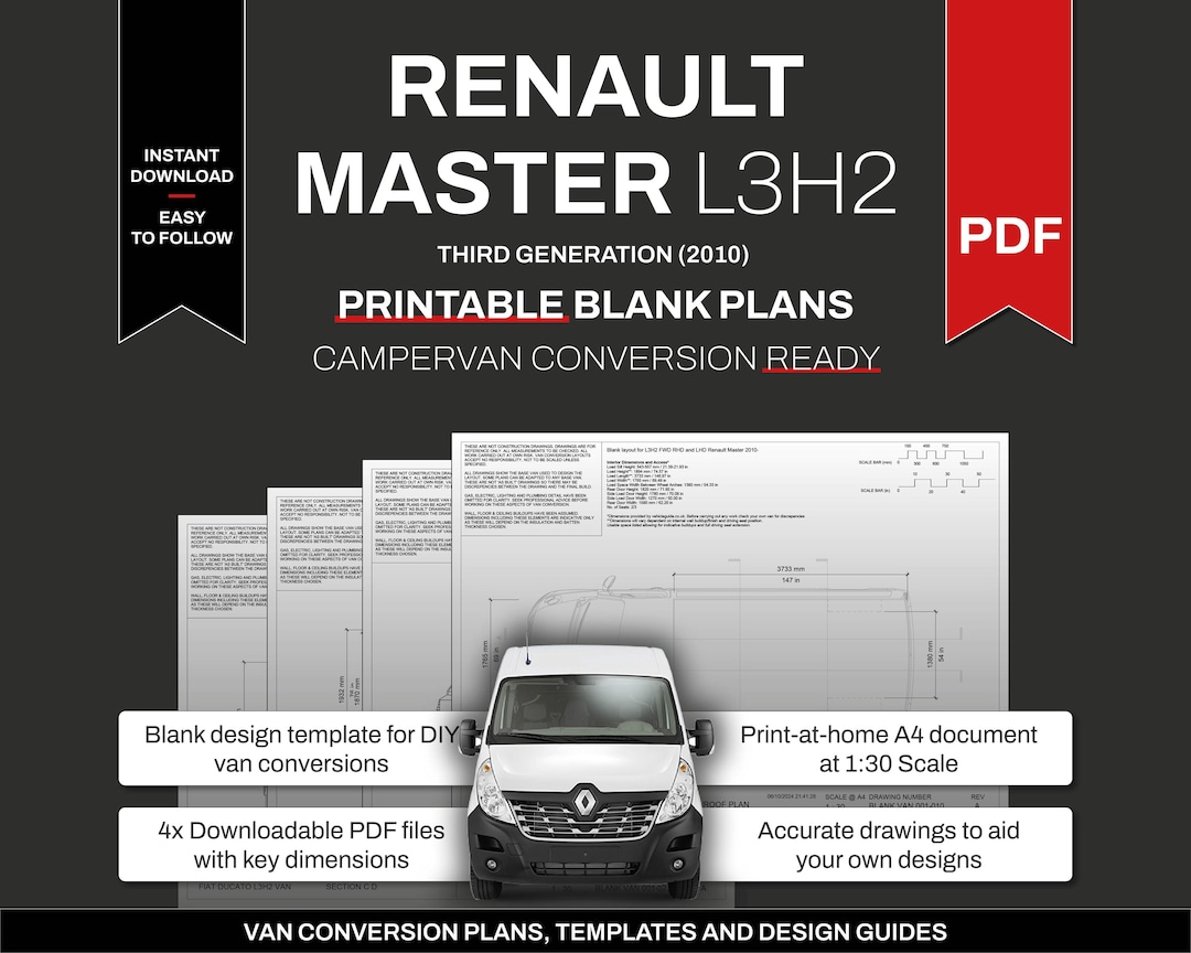 Renault Master Plans L3H2 2010 Onwards Blank Template for Campervan ...