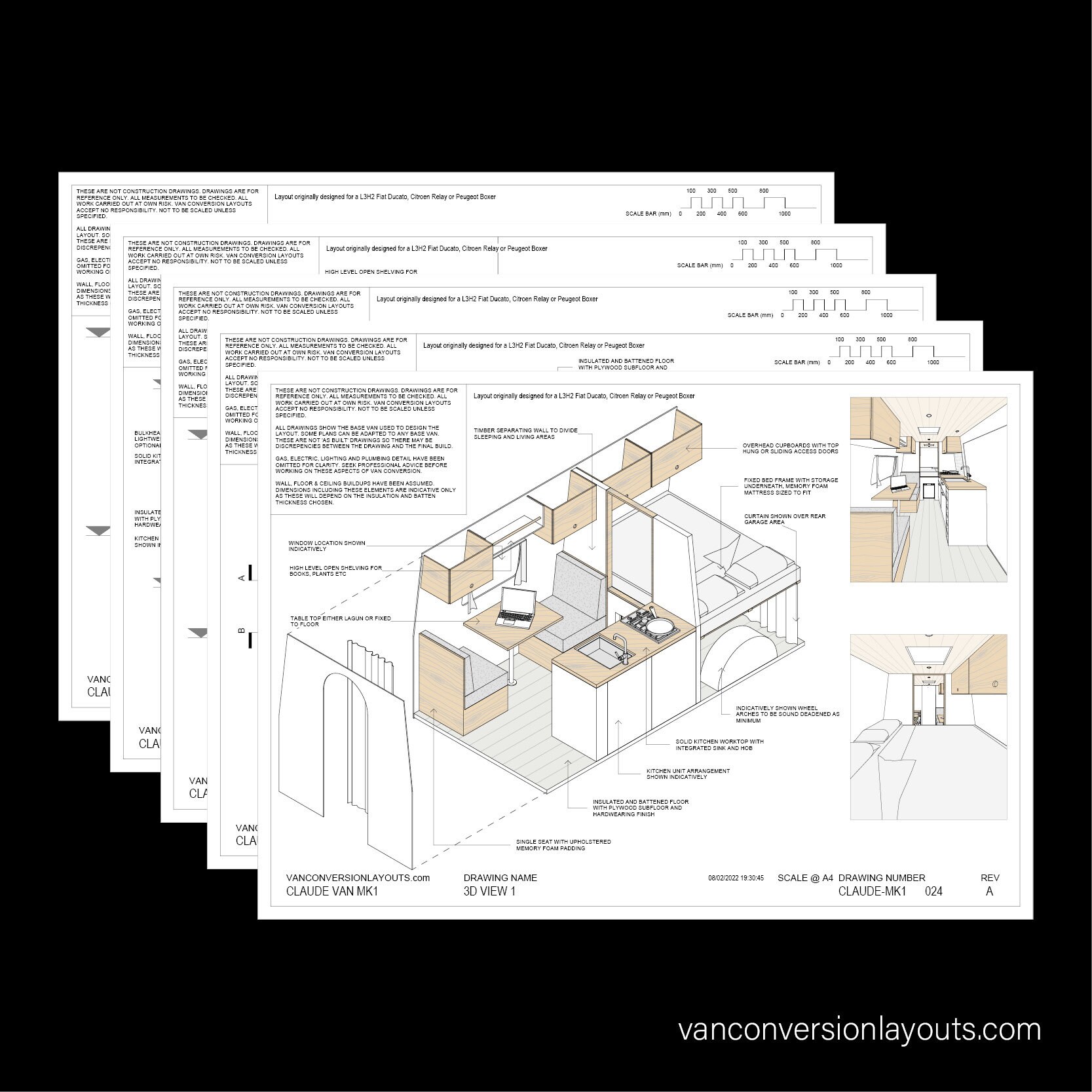 Claude - Van Conversion Layout for (L3H2) Fiat Ducato, Peugeot Boxer ...