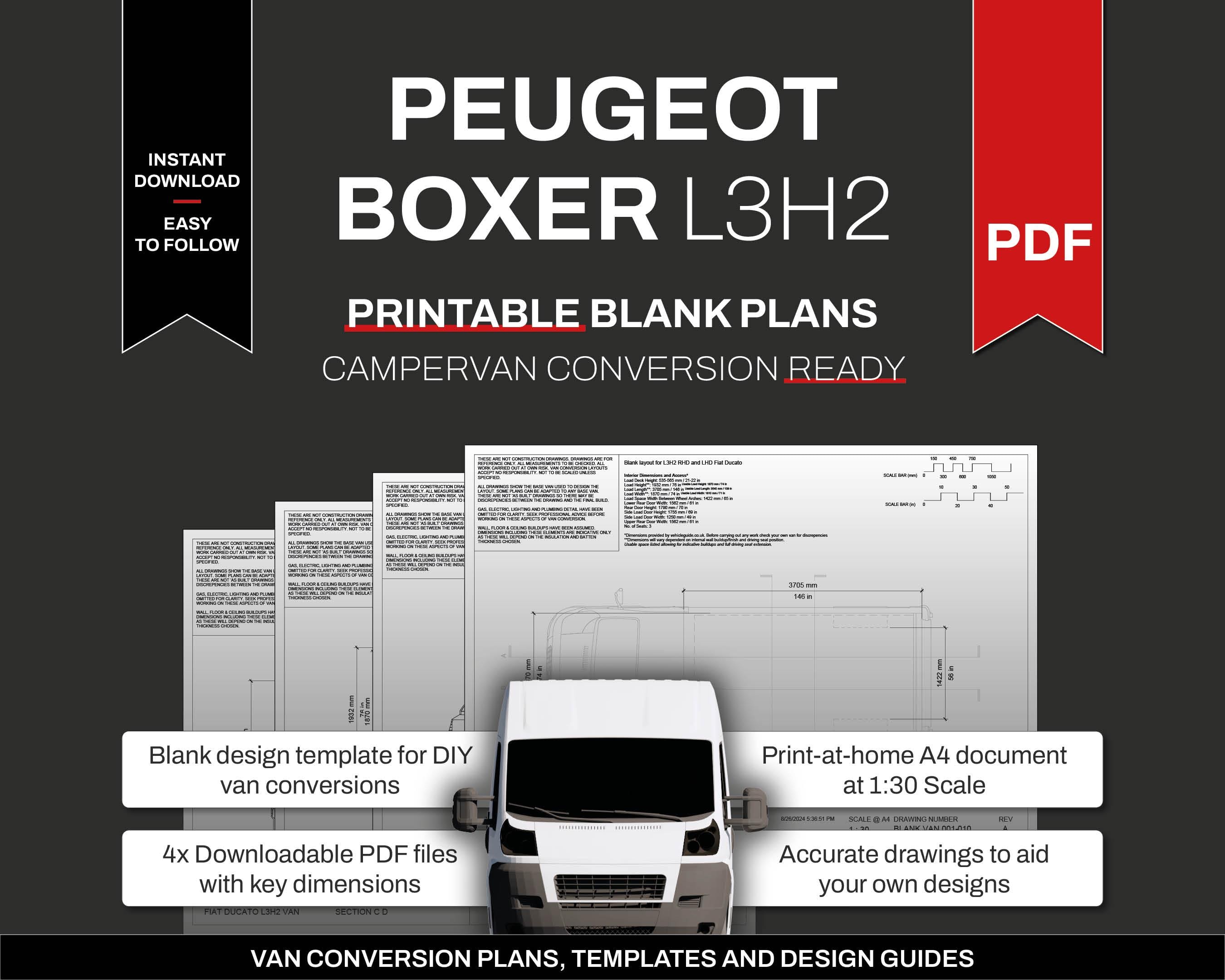 Peugeot Boxer Plans L3H2 Blank Template for Campervan Conversion Layout ...