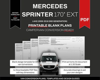 Mercedes Sprinter 170 L3H2 Printable DIY Design Blank Van Layout ...