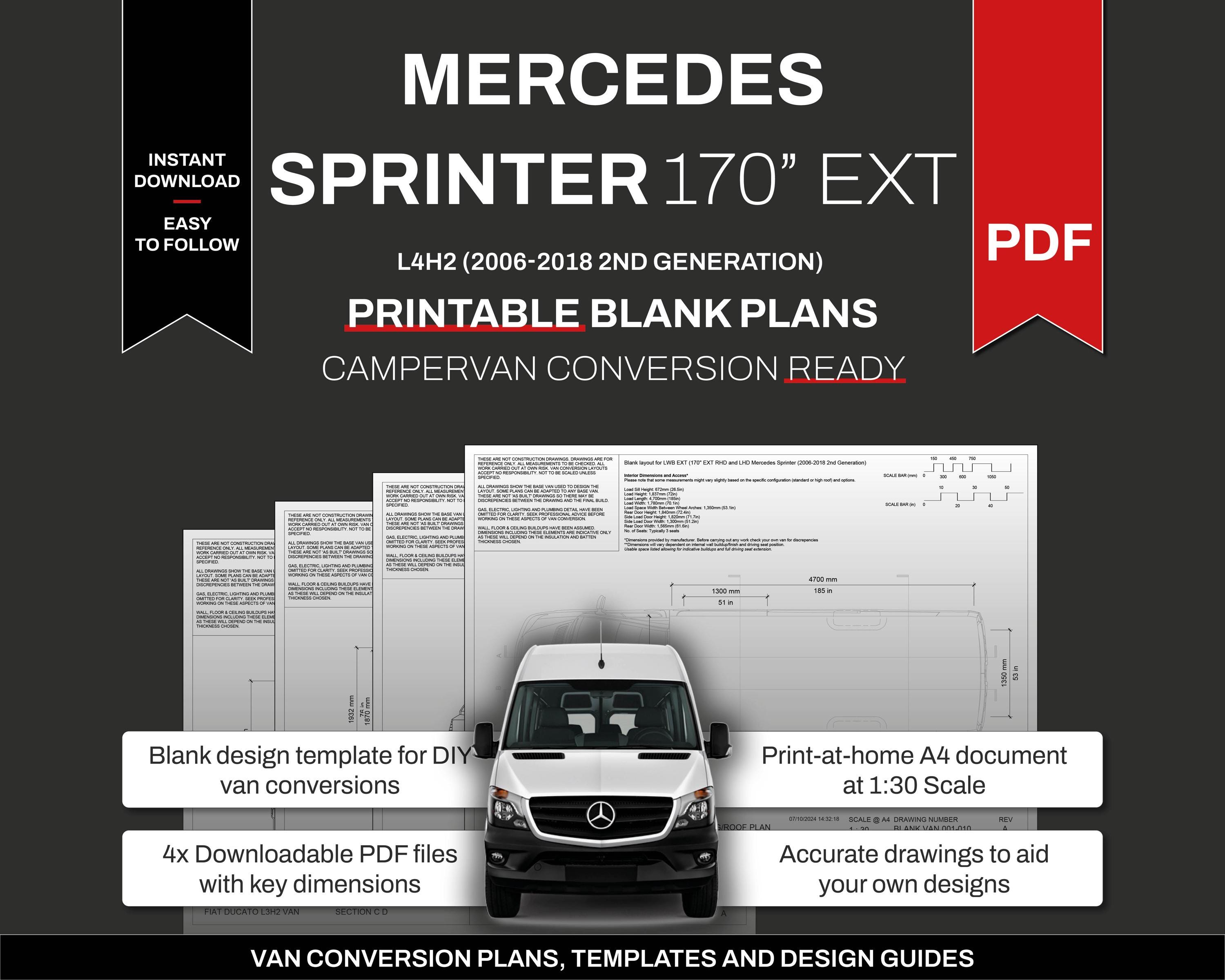 Mercedes Sprinter 170 EXT L4H2 Printable DIY Design Blank Van Layout ...