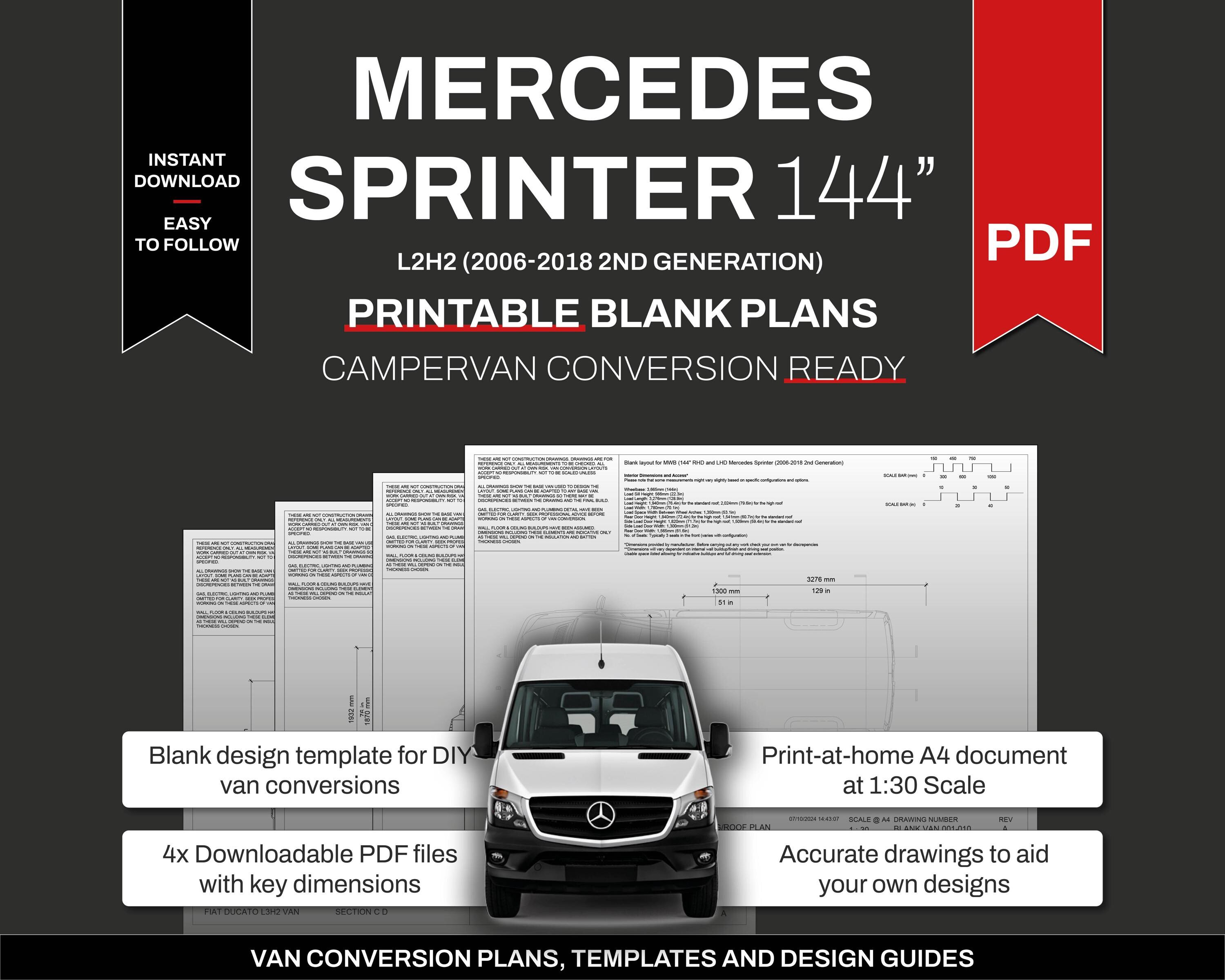 Mercedes Sprinter 144 L2H2 Printable DIY Design Blank Van Layout ...