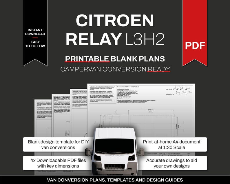 Citroen Relay Plans L3H2 Blank Template for Campervan Conversion Layout ...