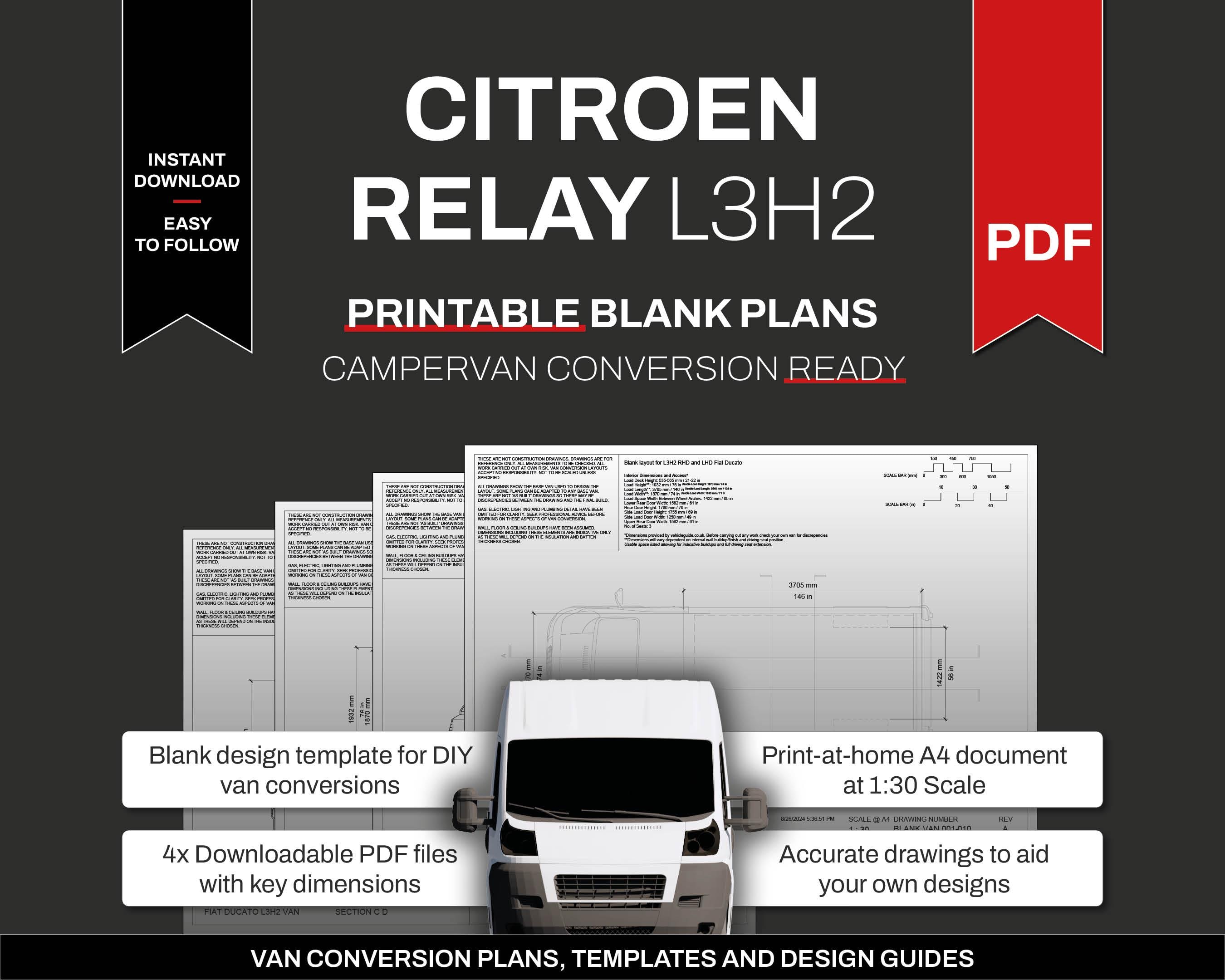 Citroen Relay Plans L3H2 Blank Template for Campervan Conversion Layout ...