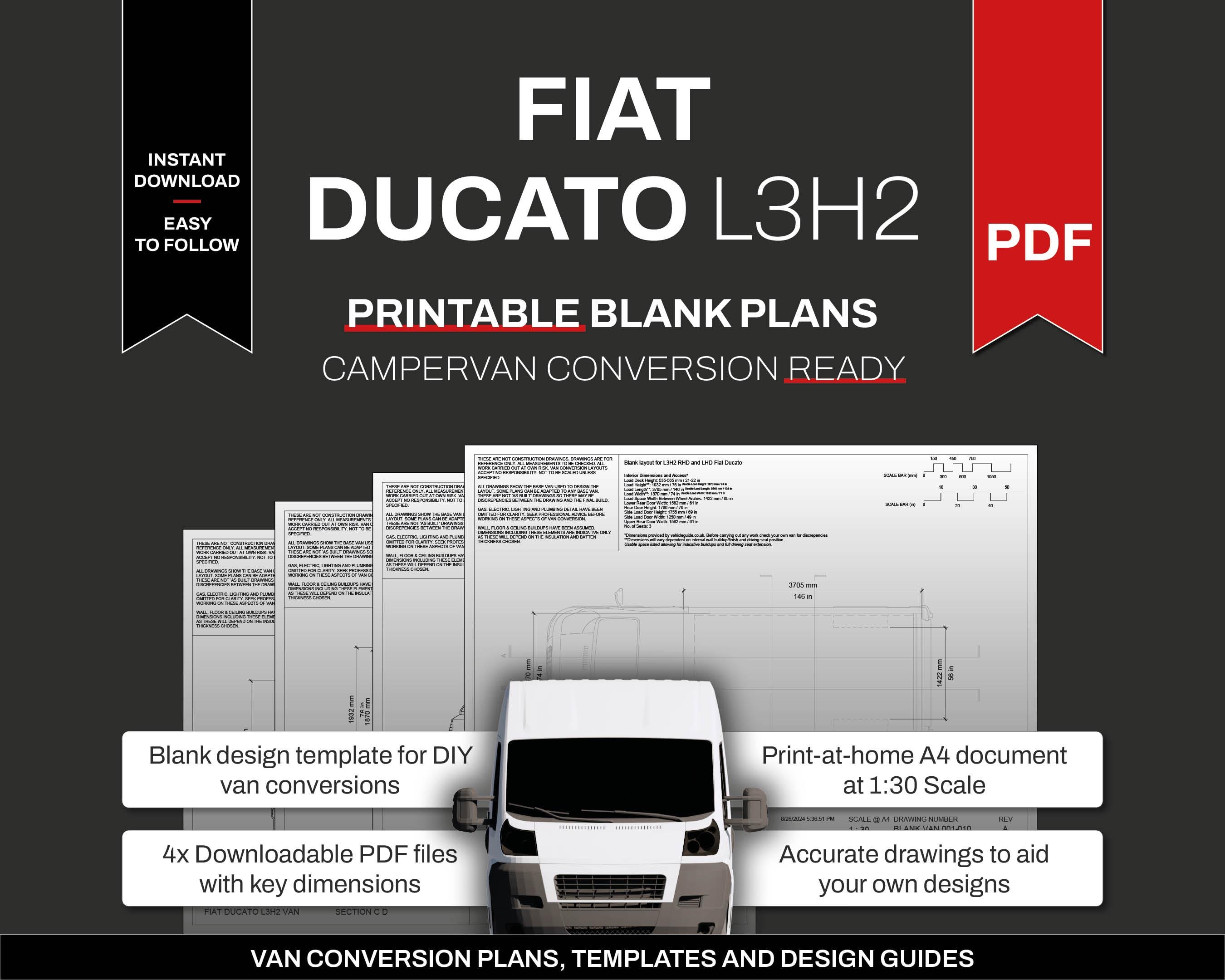 Fiat Ducato Plans L3H2 Blank Template for Campervan Conversion Layout ...