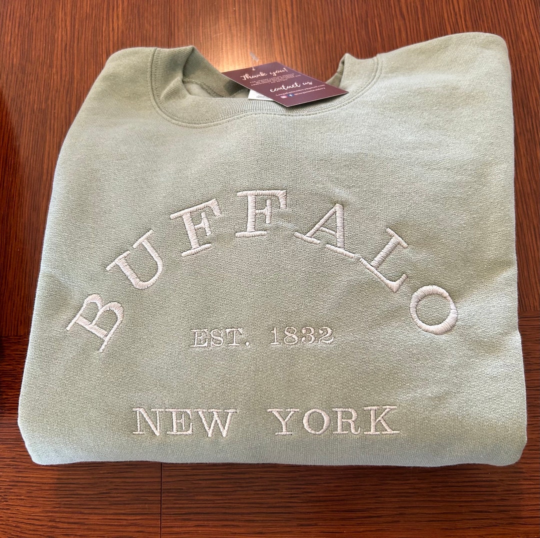 Stonewash Green Buffalo New York Est Embroidered Crewneck Sweatshirt - Etsy