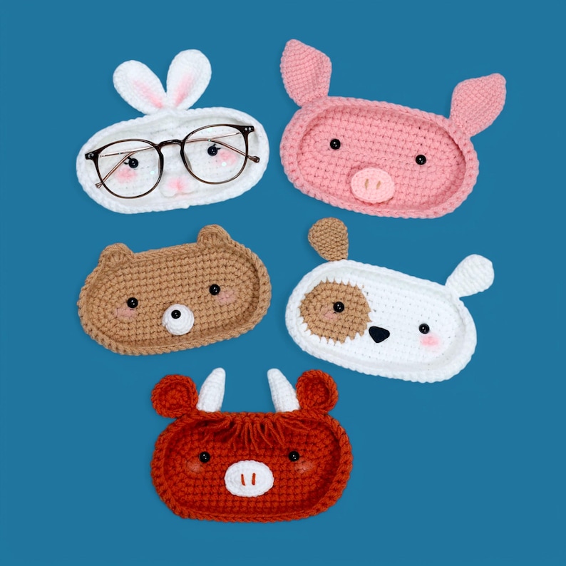 5in1 Farm Animals Eyeglasses Holder Crochet Pattern, Highland Cow ...