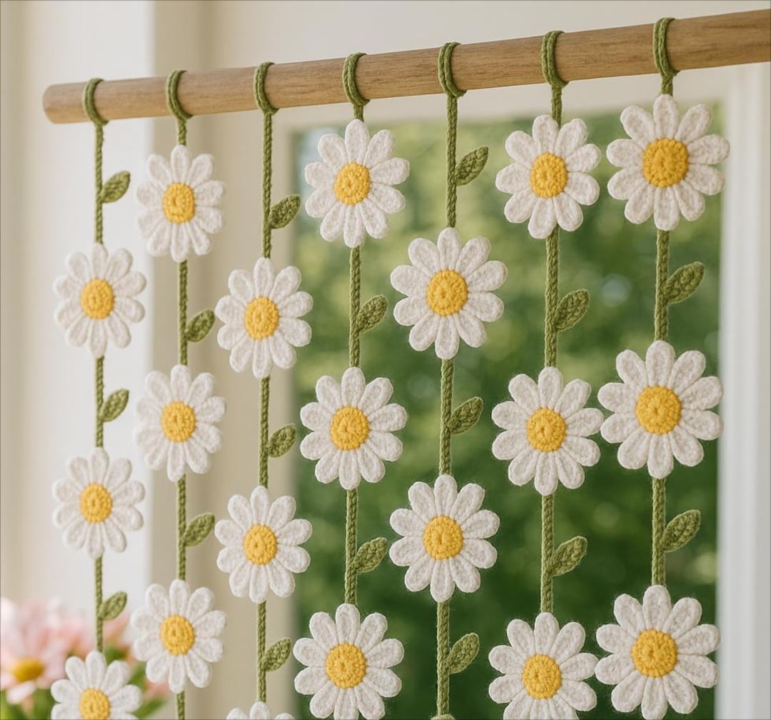 Daisy Flower Garland Crochet Pattern, Daisy Flower Curtain Hanging ...