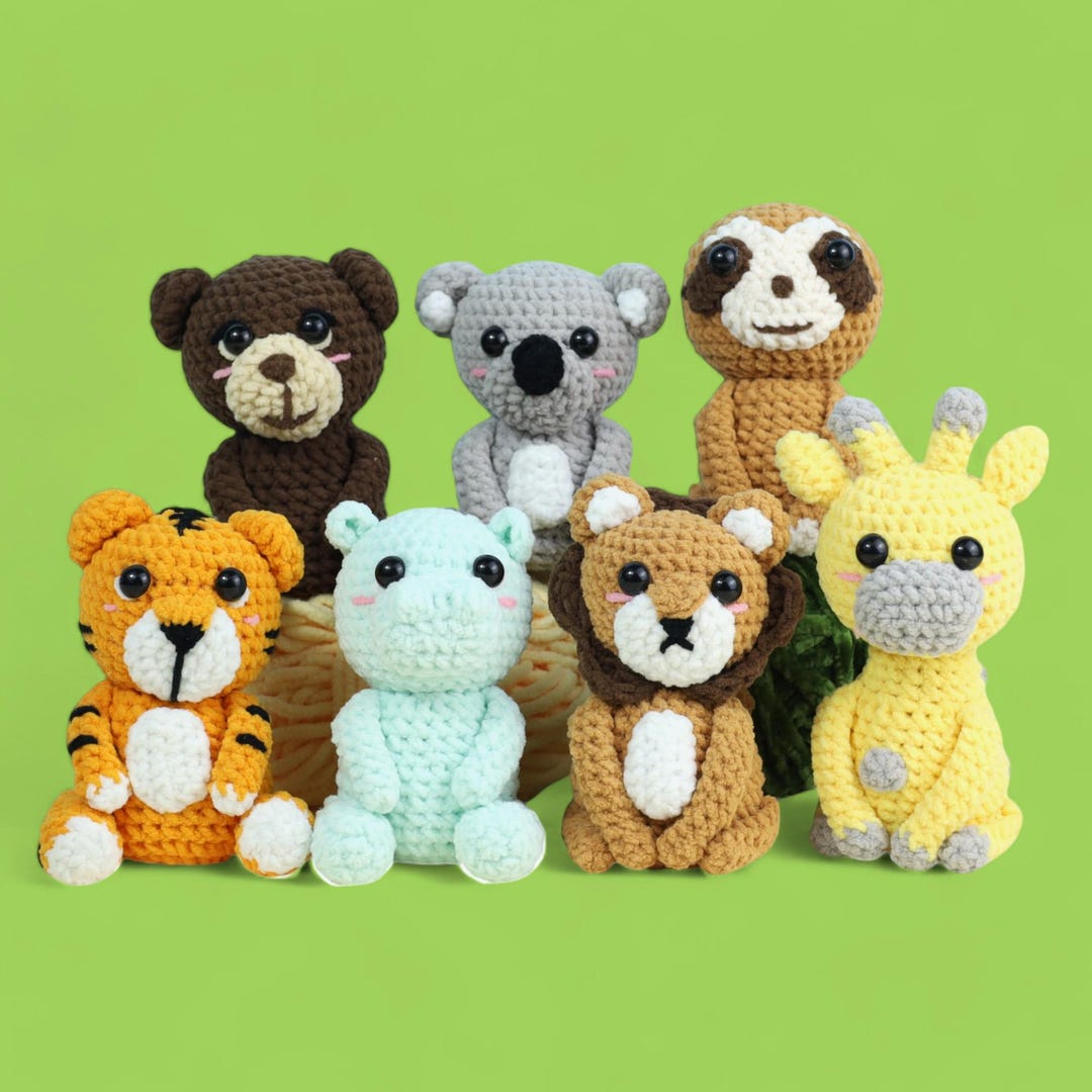 Wild Animals 7-in-1 Crochet Pattern, Lion/koala/sloth/bear/giraffe ...