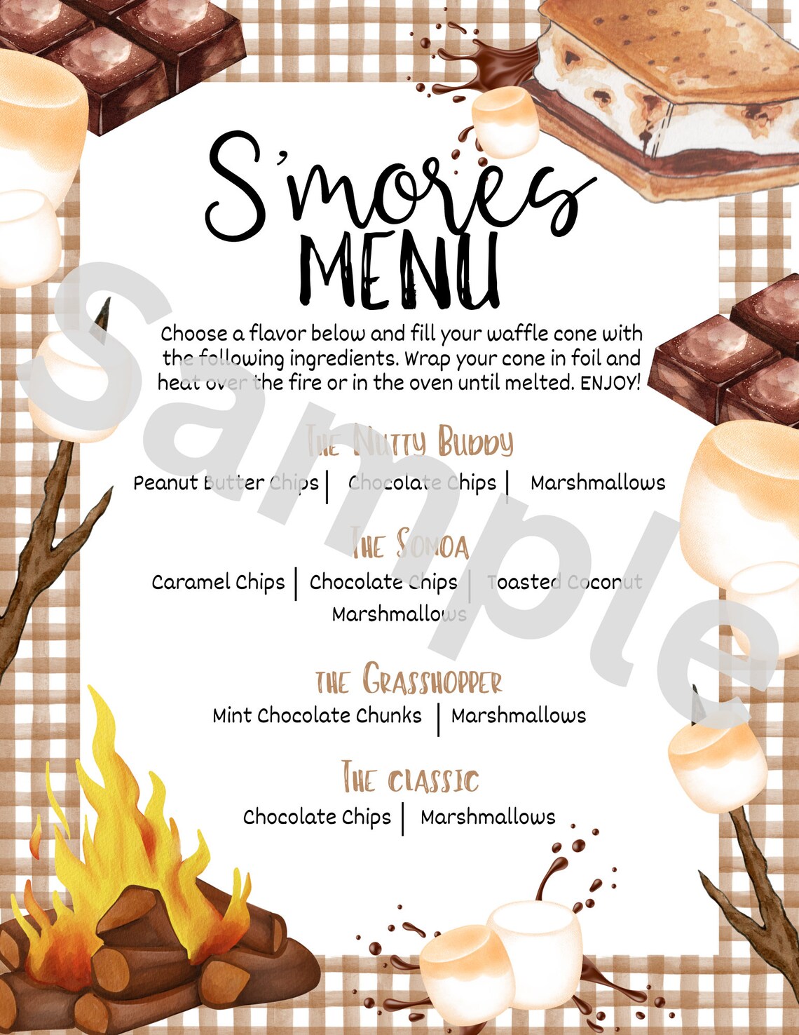 S'mores Menu - Etsy
