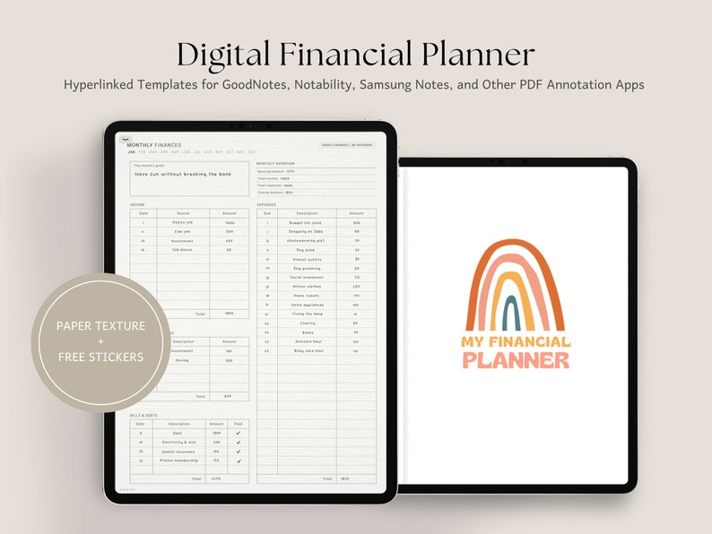 Digital Financial Planner: Paper Texture, Stickers (goodnotes ...