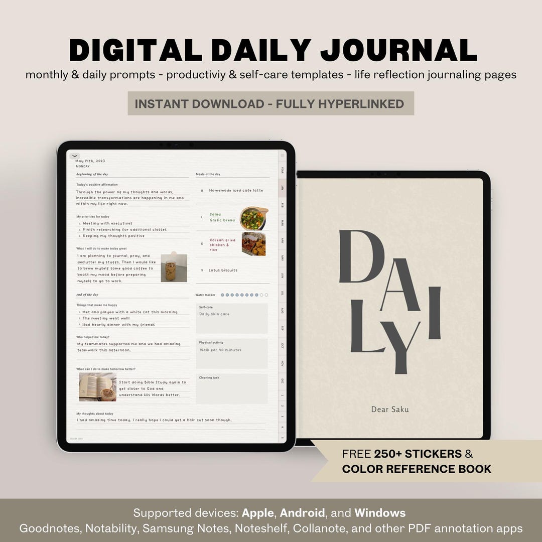 Digital Daily Gratitude Journal: Paper Texture, Stickers (goodnotes ...