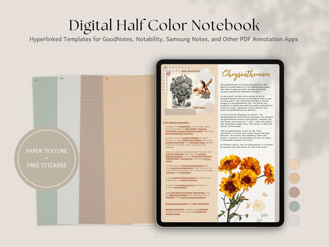 Digital Half Color Notebook Paper Texture Boho Chic Journal - Etsy