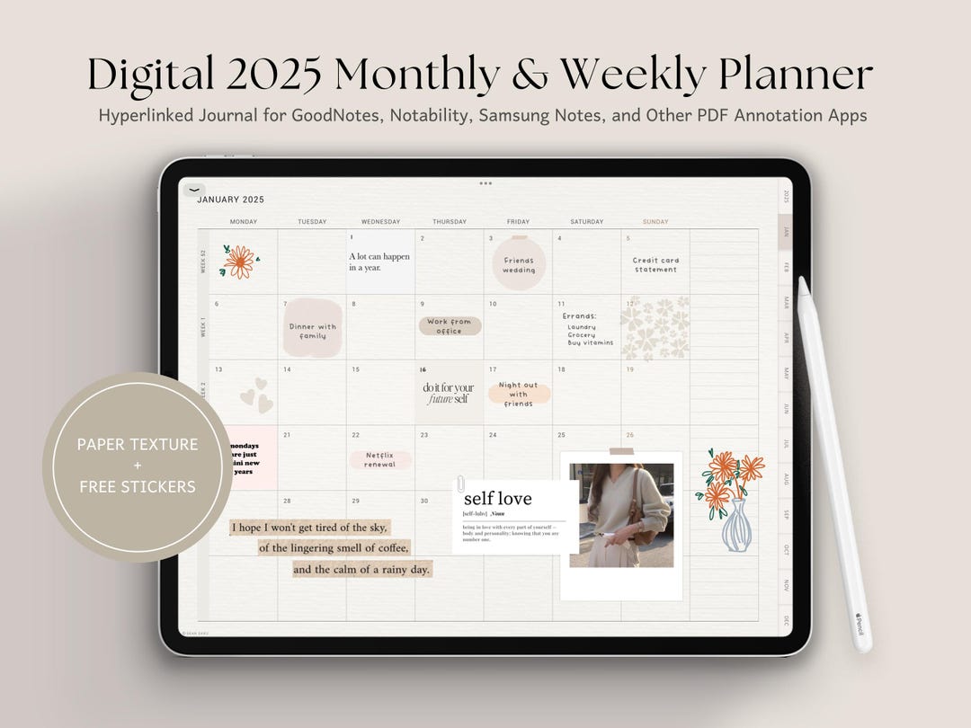Digital 2025 Planner Paper Texture | Digital Bullet Journal Monthly ...