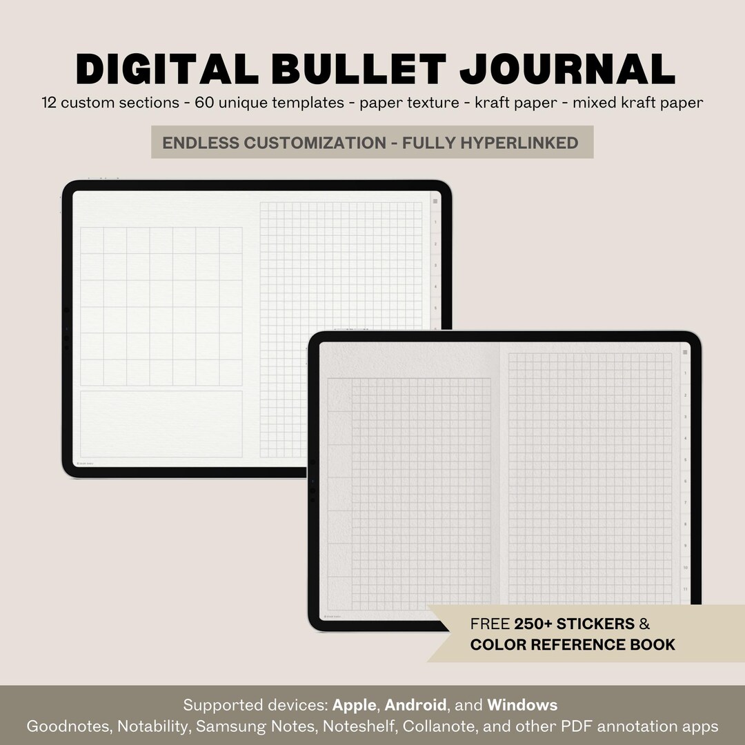 Digital Bullet Journal With Guides | Paper Texture Minimalist Digital ...