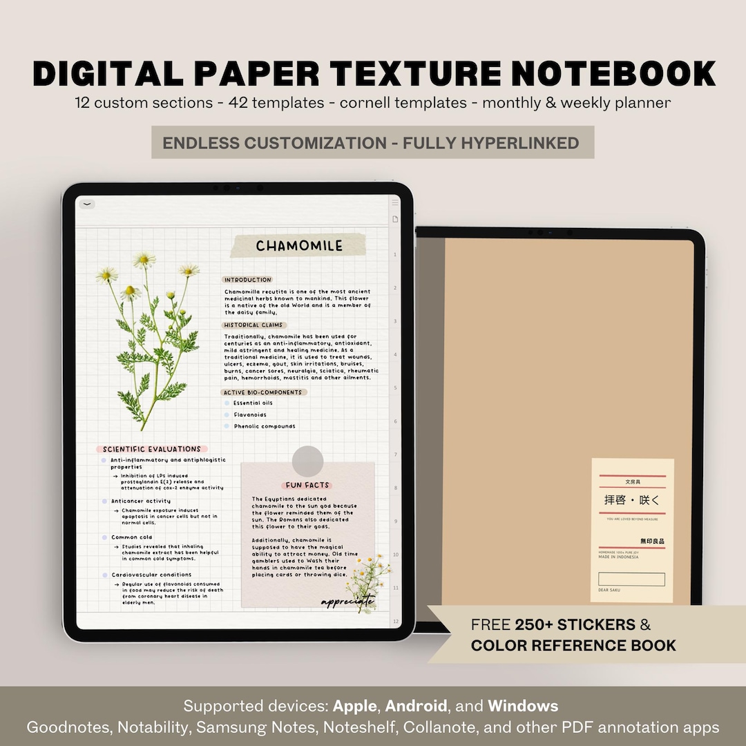 Digital Notebook PDF With Soft Paper Texture | Minimalist Cornell ...