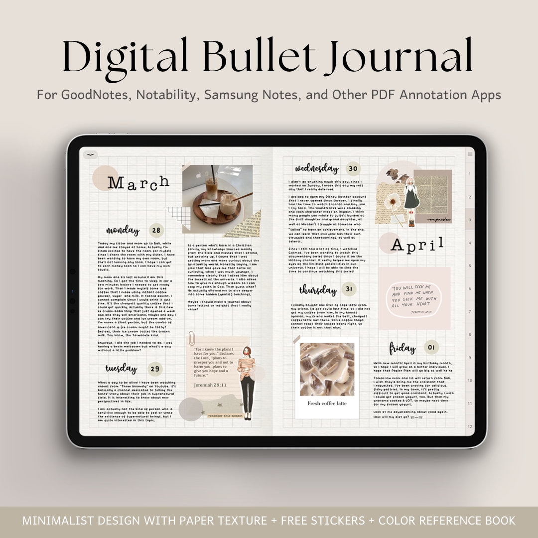 Digital Bullet Journal Paper Texture Minimalist Digital Bujo, Notebook ...